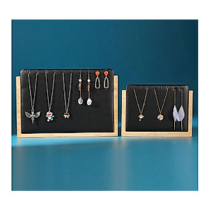 Dreamhousey Solid wood beveled jewelry rack necklace display tray, Pendant Long Chain display board, jewelry store trade selling display stand counter prop (black (large))