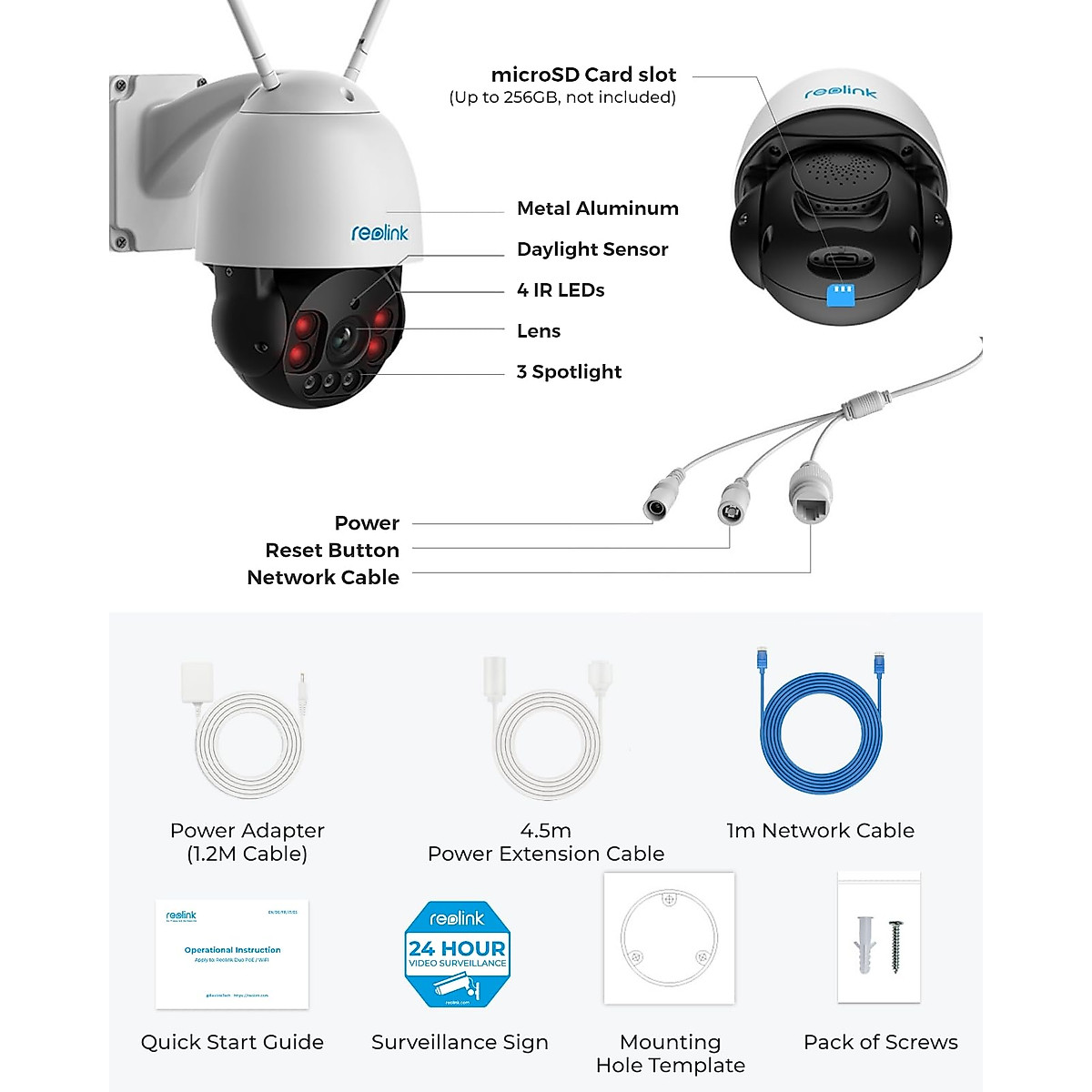 REOLINK RLC-523WA - PTZ Cameras Outdoor for Home Security, 5MP Wired WiFi Security Camera, 1920p, Auto Tracking, 5X Optical Zoom, AI Motion Detection, 2.4/5Ghz WiFi, Spotlights Color Night Vision