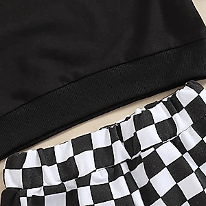 Toddler Baby Girl Fall Clothes Plaid Pullover Sweatshirt Tops Checkerboard Casual Pants 2Pcs Outfit 1-6T (Black,5-6 Years)