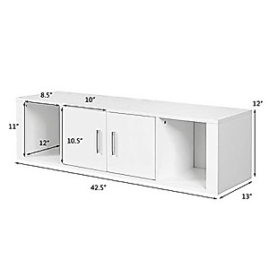 Giantex Wall Mounted Storage Cabinet 2 Cube Floating Media Hanging Desk W/2 Doors and 2 Open Shelves, Home Office Furniture for Kitchen, Bathroom, Living Room Floating Console Hutch (White)