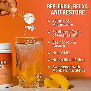 GoBiotix Magnesium Glycinate Powder - Magnesium Complex Supplement with Citrate, Malate, and Glutamine Chelate - Sugar Free, Non GMO - 420 mg per Serving - 60 Servings per Tub - Peach Tea