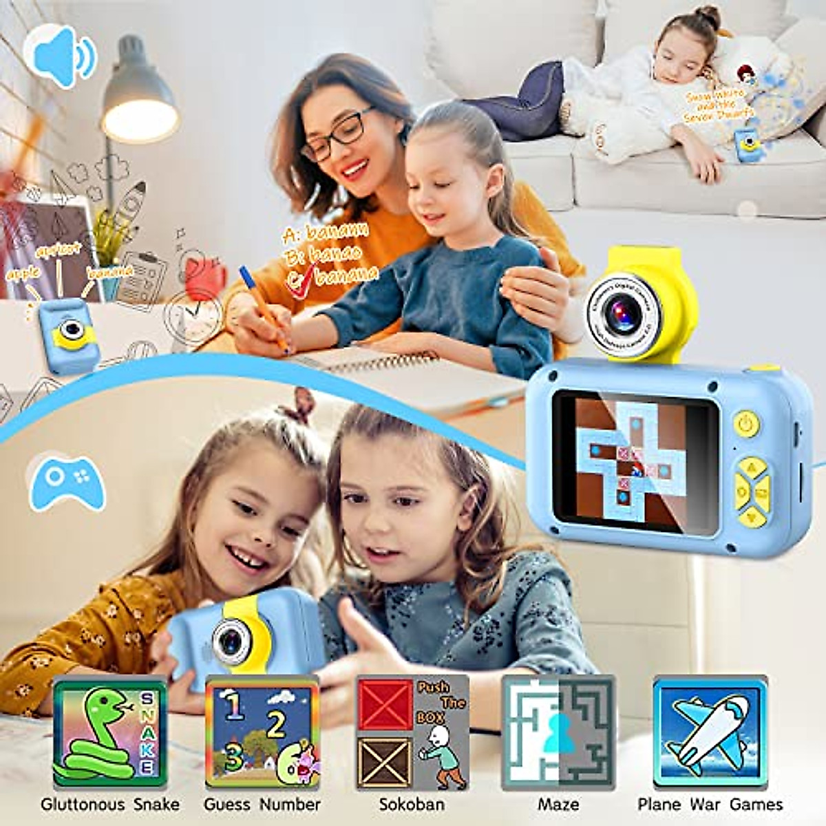 Kid Camera,ARNSSIEN Camera for Kid,2.4in IPS Screen Digital Camera,180°Flip Len Student Camera,Children Selfie Camera with Playback Game,Christmas/Birthday Gift for 4 5 6 7 8 9 10 11 Year Old Girl Boy