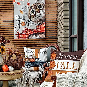 GEEORY Fall Pillow Covers 18 x 18 Inch Set of 4, Happy Fall Y'all Stripes Pumpkins Mason Jar Thankful Decor, Cushion Cases for Farmhouse Home Party Sofa Couch (Brown) G355-18
