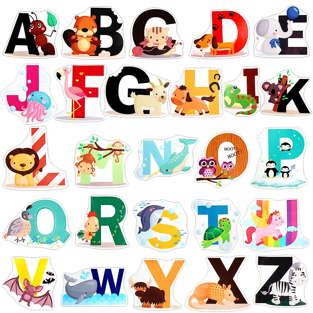 CCINEE Animal Alphabet Wall Decals, ABC Educational Colourful Creative Sticker Removable Art Sticker for Kids Nursery Bedroom Living Room Wall Decorations