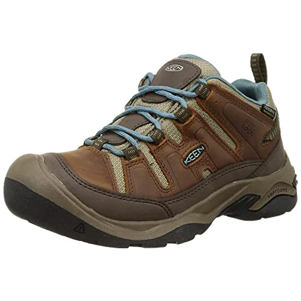 KEEN Women's Circadia Low Height Comfortable Waterproof Hiking Shoes, Syrup/North Atlantic, 7.5 Wide