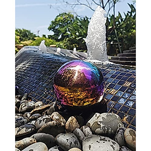 Pangmao Rainbow Gazing Globe Mirror Ball in Stainless Steel, Shiny Hollow Sphere Sparkling Housewarming Outdoor Ornament (8 Inch)