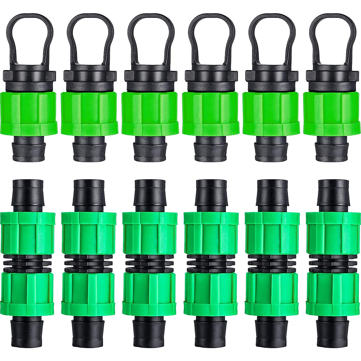 12 Pieces Drip Irrigation Coupling and Drip Irrigation Tubing End Cap Plug 1/2 Inch Universal Drip Irrigation Fitting Compatible with Most 16-17 mm Drip Tape AG Tubing Drip or Sprinkler Systems