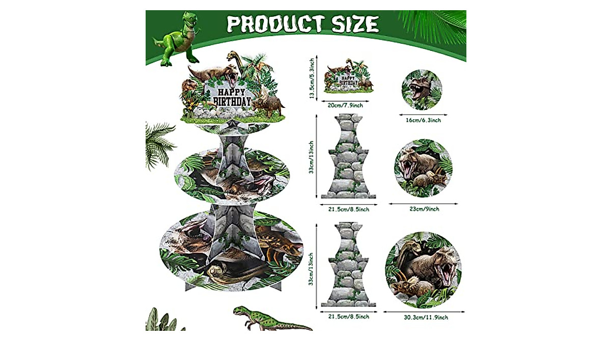 Dinosaur Cupcake Stand for Kids' Parties - 3 Tier Dinosaur Dessert Tower