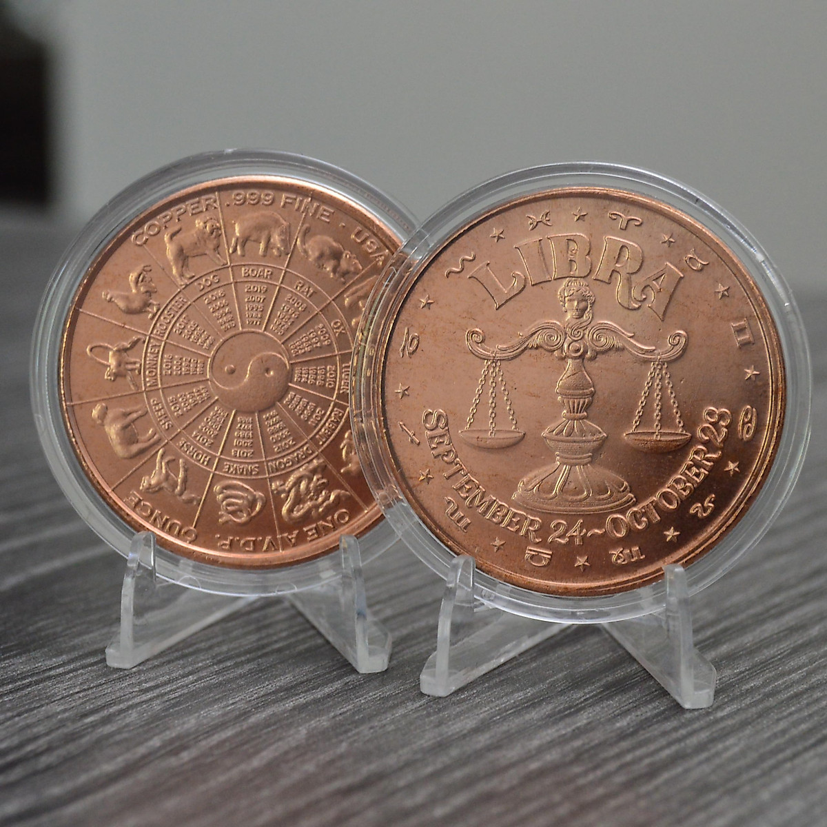 Libra Scales Token: 1 oz Pure Copper Challenge Coin in Capsule - Astrology & Zodiac Gift, Ideal for The Balanced - COA by Heavenly Metals