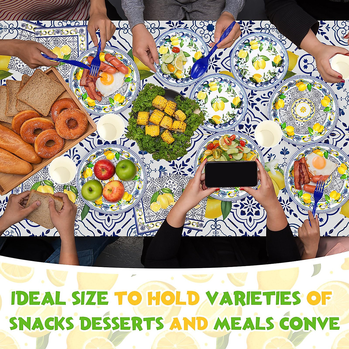 Potchen 194 Pcs Capri Lemon Birthday Party Supplies Lemon Disposable Tableware Set Capri Lemon Banner Paper Plates Napkins Cups Cutlery Tablecloth for Bridal Shower Party Decor, Serves 24 Guests