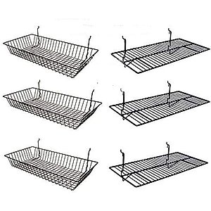 Only Garment Racks Garage Organizer Value Pack with 3 Shelves and 3 Steel Baskets, Designed for Slatwall, Gridwall or Pegboard