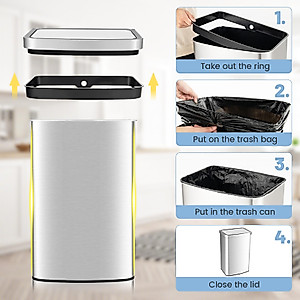 Goplus 13 Gallon/ 50 Liter Automatic Trash Can, Rectangular Motion Sensor Waste Trash Bin w/Soft Close Lid & Deodorizer Compartment, Smart Touchless Stainless Steel Garbage Can for Kitchen Office