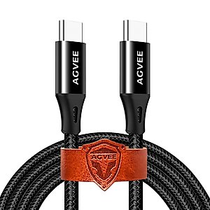 AGVEE Ultra Long USB-C to USB-C Cable 2 Pack 15ft Fast USBC Cord with Strap, Type-C to C Cable, PD 60W Charging Cord for Samsung S21 S20 S10 Note 10 20, iPad Pro 2018 2020, Black