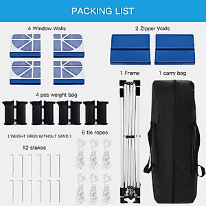 Rovibek 10x20 Pop Up Canopy with Sidewalls Tents for Parties Outdoor Backyard Party Tent Carport Canopy, with Sandbags, Storage Bag, Blue