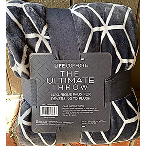 Gray Grey and White Pattern Life Comfort Sherpa Plush 60 by 70 inch Throw