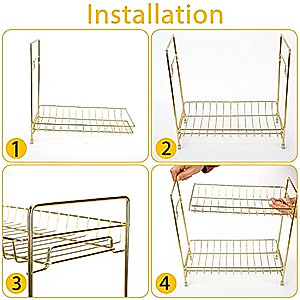 OOFAYBILL Bathroom Organizer Countertop,2-Tier Standing Rack Cosmetic Holder , Detachable Kitchen Spice Rack,Vanity Storage Shelf with Dividers for Cosmetic , Gold