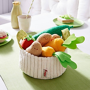 HABA Biofino Vegetable Basket - Soft Plush Pretend Play Food Includes Carrier, Cucumber, Tomato, 2 Carrots and 3 Potatoes for Ages 3+