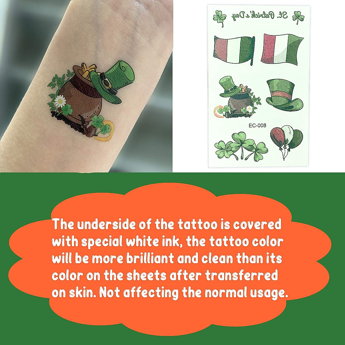 Partywind 70 PCS (10 Sheets) St Patrick's Day temporary Tattoos for Kids, St Patrick's Day Shamrock Decorations Accessories Party Favors Supplies, Cute Irish Saint Patrick's Day Face Tattoos Stickers