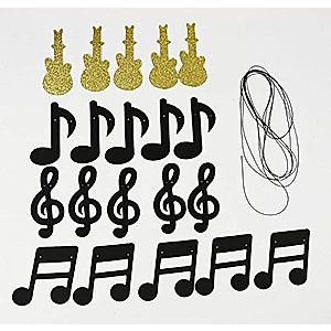 Music Party Decorations, Music Notes Decorations Music Note Garland Black Gold G Clef Garland, Music Party Banner, Music Birthday, Black Gold Music Theme Party,Rock Star Birthday Rock and Roll Party
