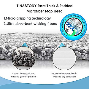 TINA&TONY Microfiber Spray Mop Replacement Heads 15.7", Washable Floor Cleaning Pads for Wet/Dust Mops Heads Refills Pads Compatible with Bona Floor Care System for Kitchen Home Floor Cleaning,5 Pack