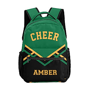 Cheerleaders Green Yellow Backpack with Name Text Custom Laptop Bag for Work Travel Office