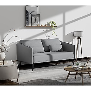 Lonkwa Loveseat Couch Sofa 59", Upholstered Couches for Living Room, Modern Fabric Love Seat, Mid Century 2 Seate Small Sofa with 2 Pillows - Small Space Office Bedroom Apartment, Light Grey
