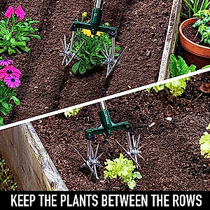 Altdorff Rotary Cultivator Set, 25"-63" Adjustable Gardening Rotary Tiller and Hand-Held Garden Cultivator swith Aluminum Detachable Tines, Reseeding Grass or Soil Mixing