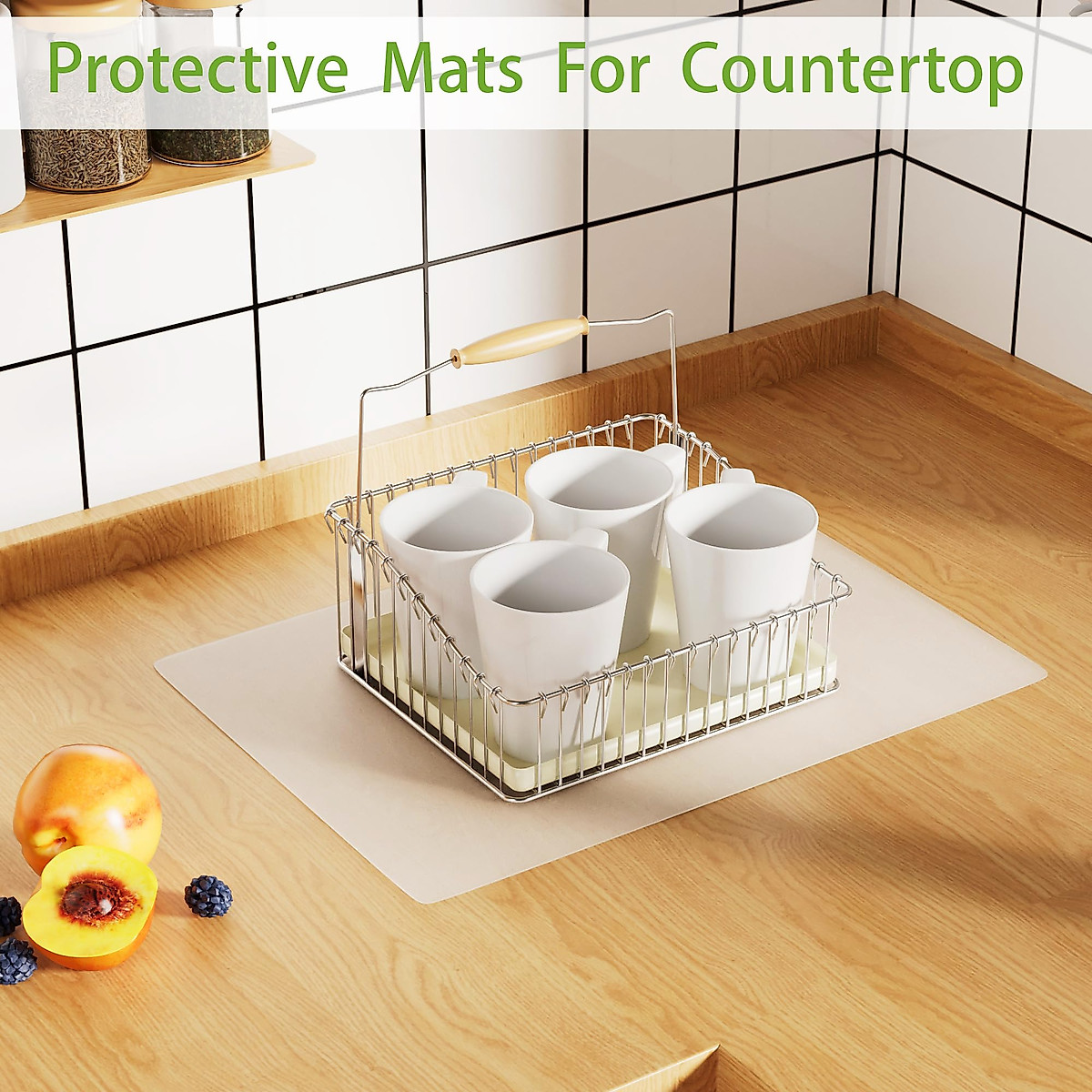 Janeart Clear Silicone Mat for Kitchen Counter, 10.24”x 14.2”(1MM) Non-slip Countertop Protector Liner, Small Non-Stick Baking Mat, Heat Resistant Placemat for Pastry, Translucent(2/Pack)