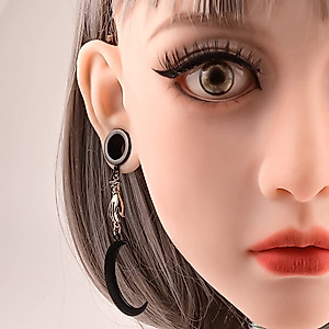 Atomhole 2PCS Ear Gauges Fashion Moon Dangle Ear Plugs Tunnels Hypoallergenic Stainless Steel 0g 2g Ear hangers Expander Stretchers Piercing Body Jewelry