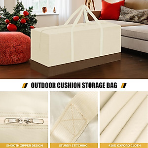 skyfiree Cushion Storage Bag 420D Waterproof Outdoor Cushion Storage Bag 68" L x 30" W x 20" H Large Patio Cushion Storage Bag for Outdoor Cushions with Handle and Zipper, Beige&Coffee