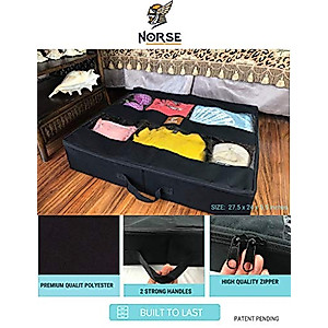 Norse 2 in 1 Large Underbed Storage Bags Organizer Container 2 Sturdy Zippers, Blankets Clothes Comforters Foldable Storage Bags with Clear Window (SET OF 2 : 2-in-1 Under bed Organizer, Black)