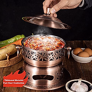 Shabu-Shabu Chinese Hot Pot - Chafing Dish Buffet Stainless Steel Food Warmer - Soup Pot Cookware with Alcohol Lamp - Great for Entertaining Restaurant/Copper