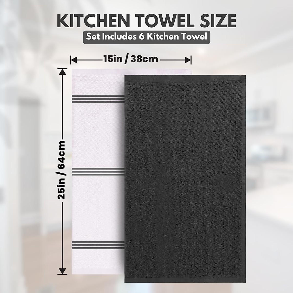 Infinitee Xclusives Premium Kitchen Towels – Pack of 6, 100% Cotton 15 x 25 Inches Absorbent Dish Towels - 425 GSM Tea Towel, Terry Kitchen Dishcloth Towels- Grey Dish Cloth for Household Cleaning