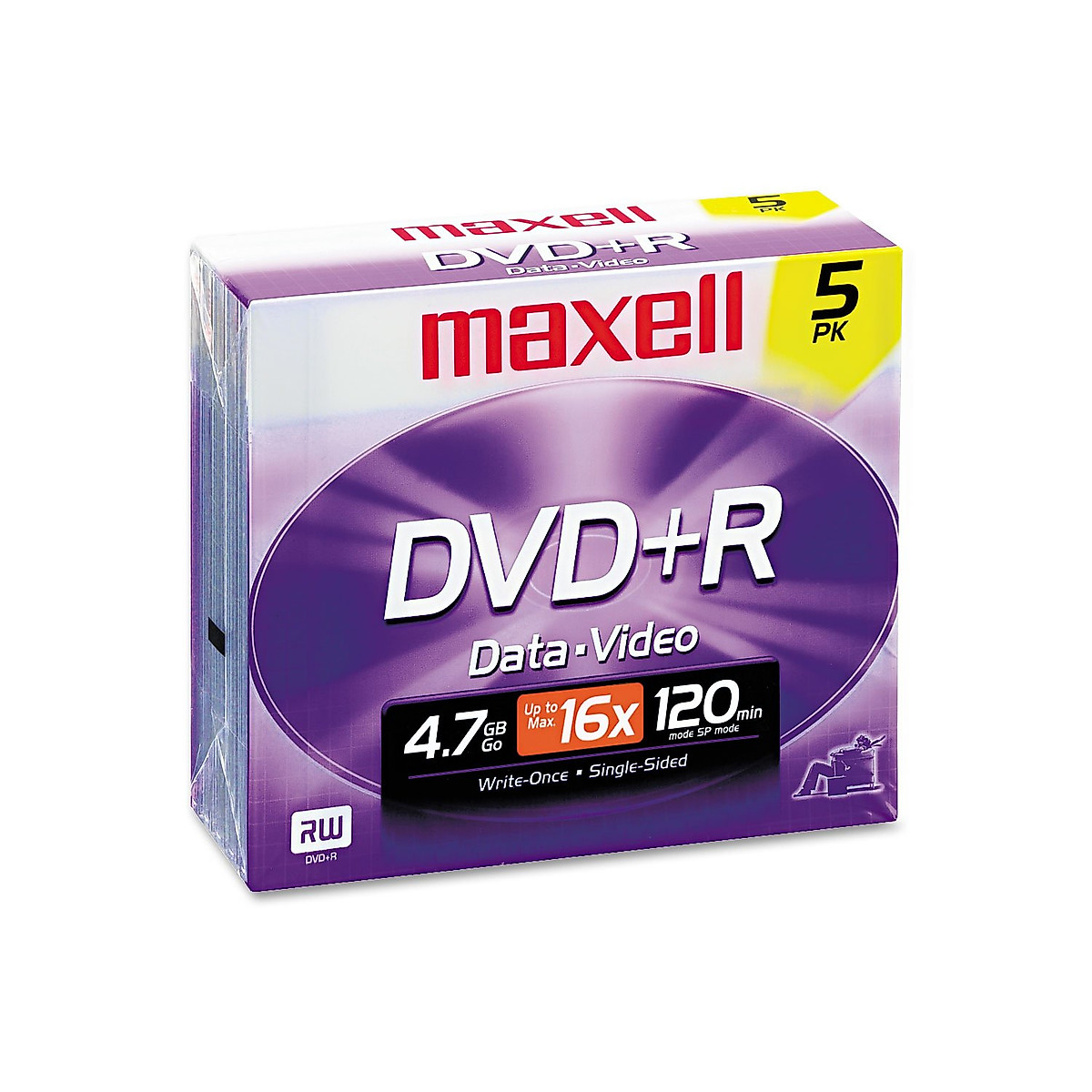 Maxell 639002 DVD+R Discs, 4.7GB, 16x, w/Jewel Cases, Silver, 5/Pack