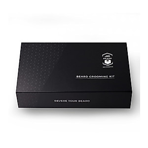 Beard Reverence Premium Beard Grooming Kit for Men Care w/Upgraded Travel Bag – All-Natural Beard Oil, Beard Balm Butter Wax, Beard Wash, Scissors, Comb, Boar Bristle Brush with Gift Set Box