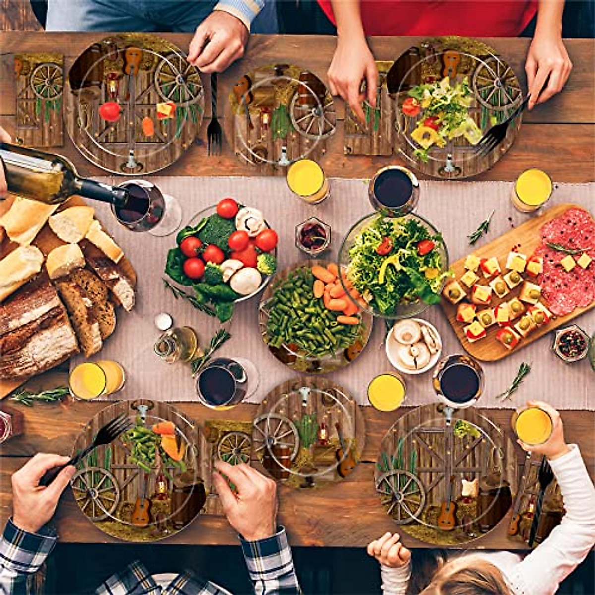 Kepeel 96 Pcs Western Party Plates, Western Cowboy Birthday Party Decorations Supplies Rustic Wild West Birthday Party Paper Plates Napkins Wooden House Barn Door Baby Shower Tableware, Serves 24