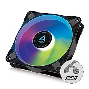 ARCTIC P12 PWM PST A-RGB - 120 mm PWM case Fan Optimized for Static Pressure, case Fan, semi-Passive: 200-2000 RPM (0 RPM <5%), 5V 3 pin ARGB LED, Single Fan - Black
