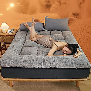 Tatami Mattress Futon Mattress Japanese Foldable Floor Mattress Soft Futon Quilted Bed Mattress Topper Plush Feather Fabric Fiber Mattress Tatami Mat Sleeping Pad,Gray,60x120cm 1.0kg