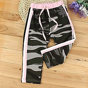 puseky Toddler Baby Girls Camouflage Long Sleeve Shirt & Pants Tracksuit Outfits (4T-5T, Camouflage+Pink)