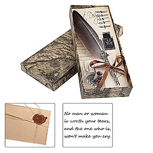 Eujgoov Calligraphy Feather Quill Pen Set Fountain Dip Pen and Ink Set in Gift Box with 5 Nibs (Black)