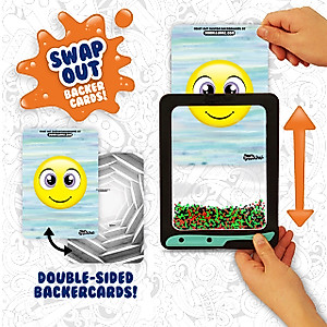 DoodleJamz JellyPics - Sensory Drawing Pads Filled with Non-Toxic Squishy Beads and Gel – Includes Stylus, Removable 2-Sided Emoji Backer Card (Green, Red, Black Beads)