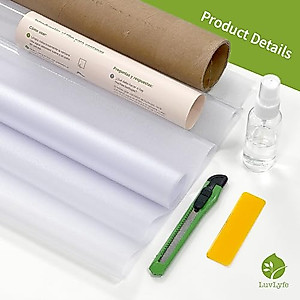 LuvLyfe Window Privacy Film Frosted Glass Window Film with Tools, UV Blocking Window Tint, Non Adhesive Static Cling Removeable Window Clings for Bathroom, Bedroom and Office(Pure, 17.5" * 78.7")