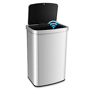 S AFSTAR Automatic Trash Can, 13 Gallons Stainless Steel Garbage Can Trash Bin with Quick & Soft Close Lid, Deodorizer Compartment, Touchless Motion Sensor Trash Can for Kitchen Bathroom Office