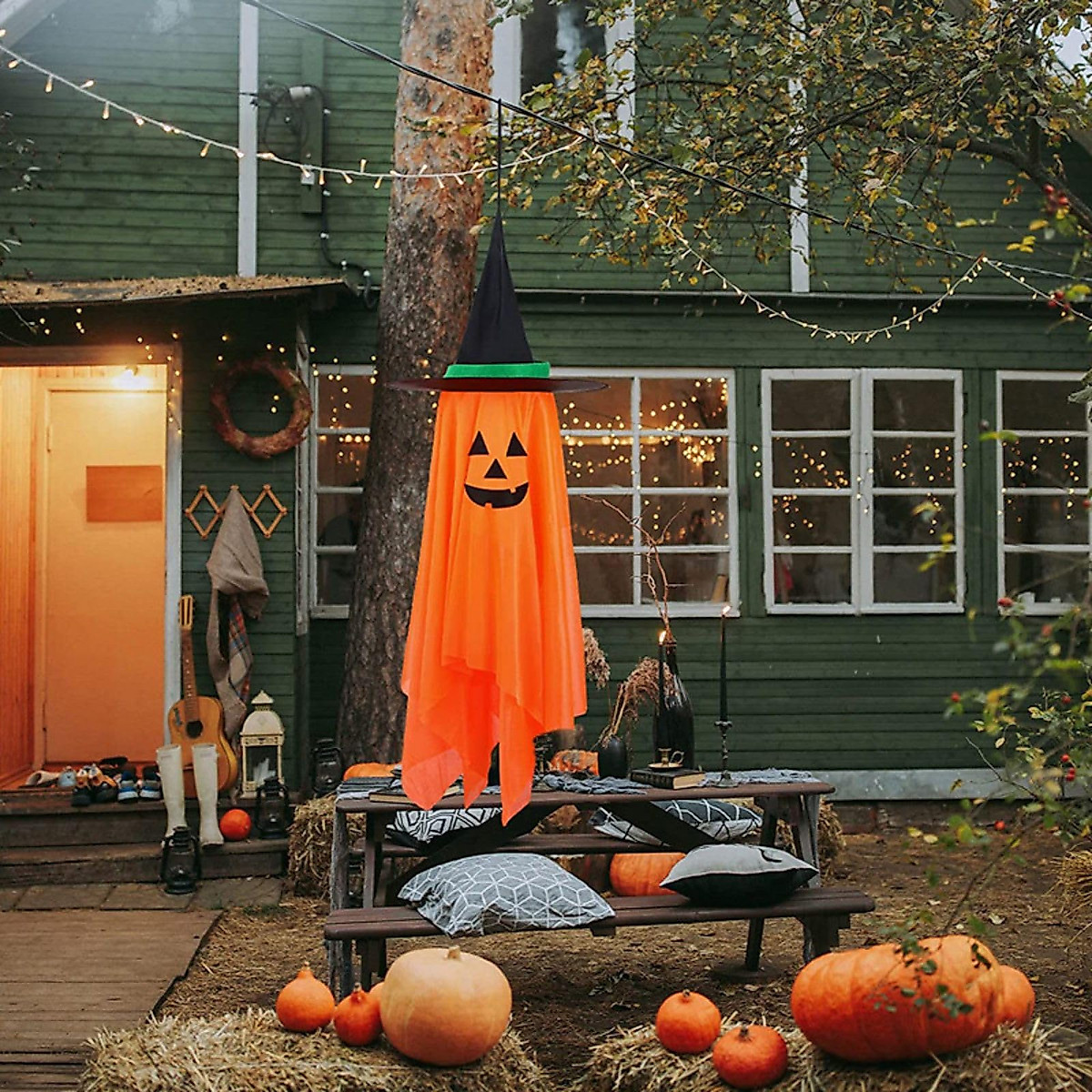 CROOT Halloween Decorations,2 Pack Orange Pumpkins Wizard Hat Outdoor Halloween Decorations, Halloween Orange Ornaments Party Decor for Fall Home Garden Tree Porch Lawn Window