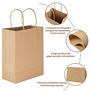 Moretoes 125pcs Paper Bags with Handles, 8x4x10 Inch Medium Sizes Gift Bags Bulk, Brown Paper Bags for Small Business, Shopping Bags, Retail Bags, Party Bags, Favor Bags