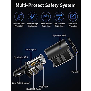 LIHAN Car Charger Extension Cigarette Lighter Adapter,Socket Splitter 3 USB Ports and Voltage Meter,fit for 12V/24V Automobile Outlet,Compatible with iPhone 14,13,12,iPad,Samsung(BlackQC3.0)