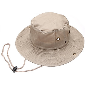 Summer Outdoor Boonie Hunting Fishing Safari Bucket Sun Hat with adjustable strap(Khaki,LXL)
