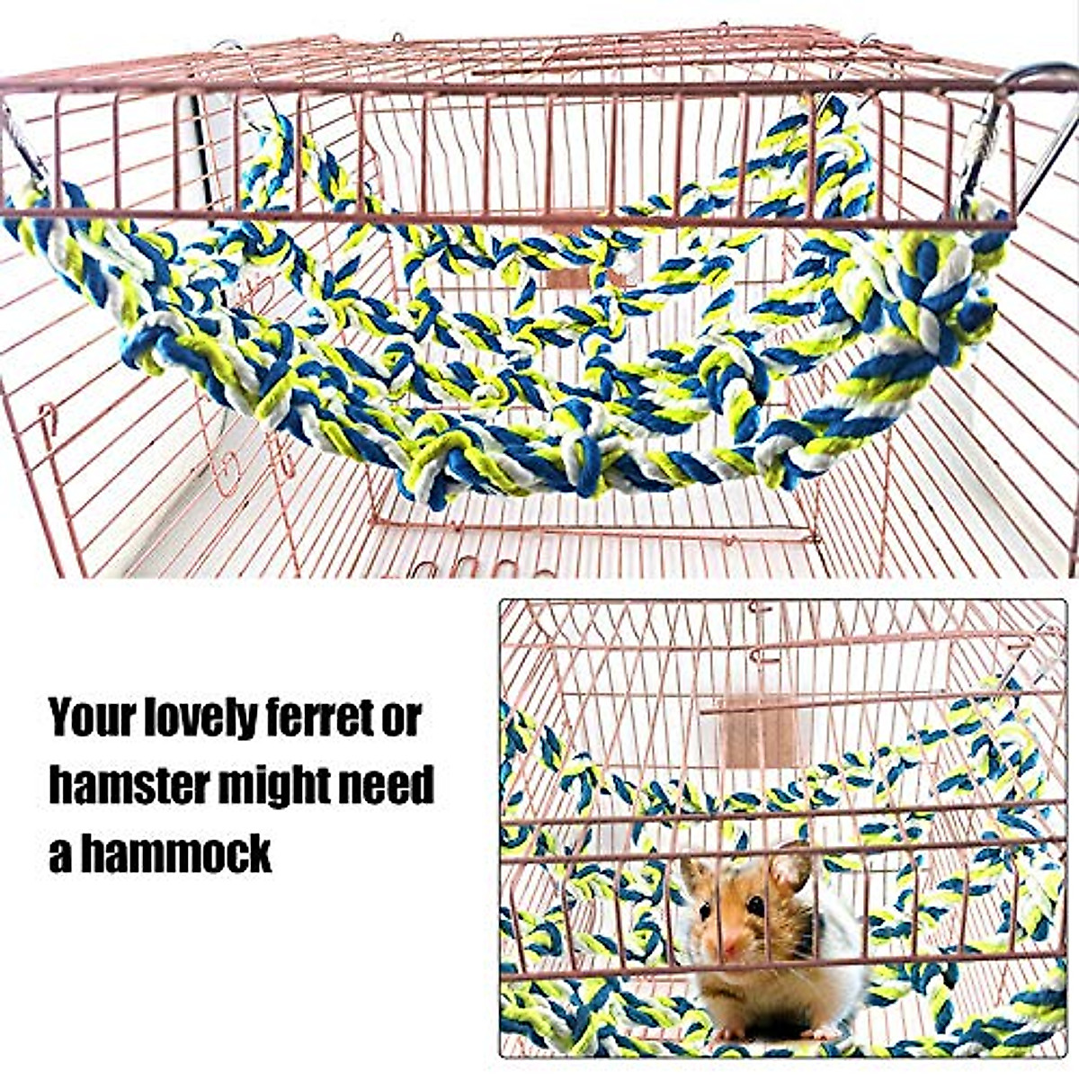 2 Pcs Pet Climbing Rope Net, Hammock Small Animal Activity Toy Bird Climbing Rope Ladder Ferret Cotton Rope Net Sets for Hamster Ferret Guinea Pig Chinchilla Cockatiel Parakeet Play
