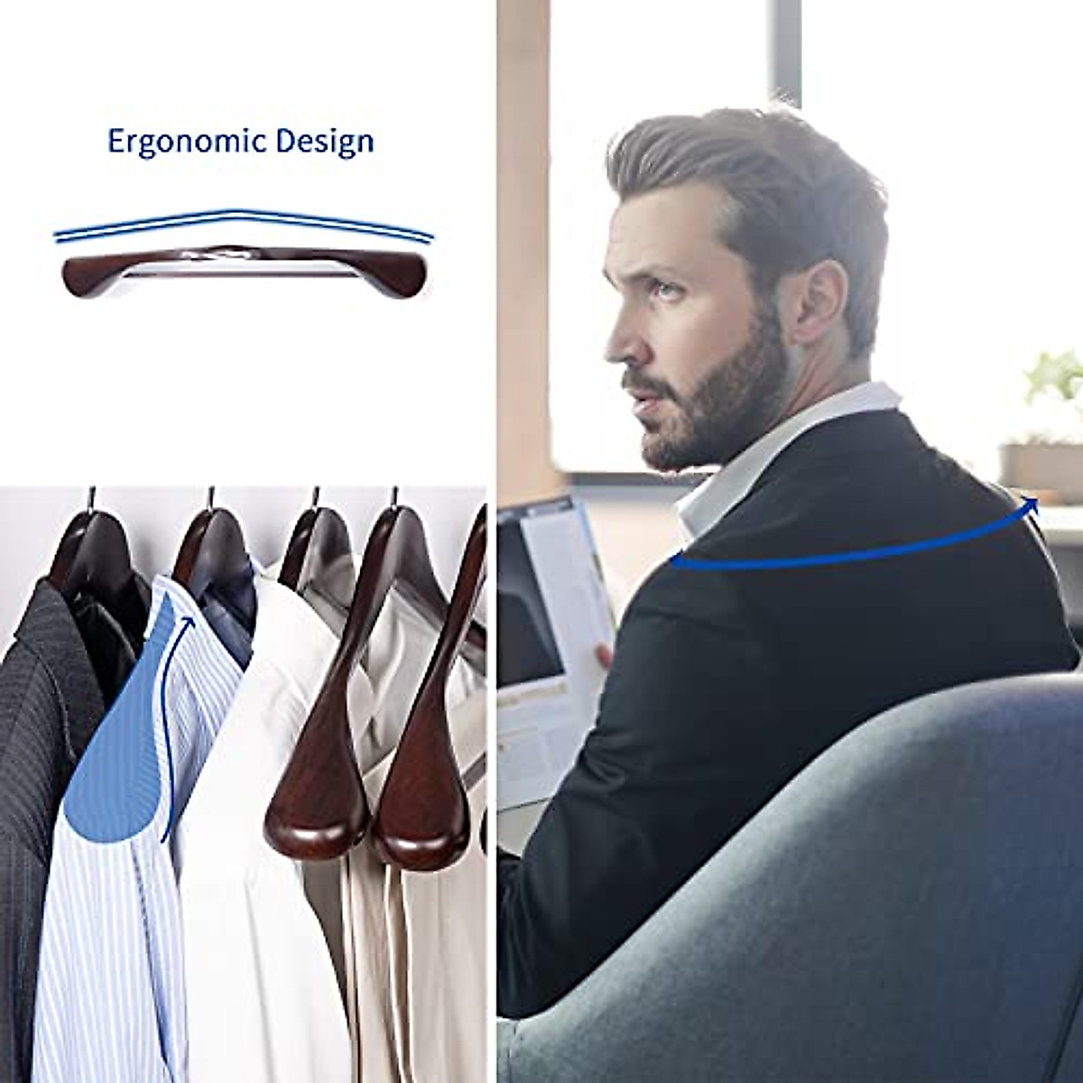 Nature-Smile Luxury Mahogany Wooden Suit Hangers - 6 Pack - Wood Coat Hangers,Jacket Outerwear Shirt Hangers,Glossy Finish with Extra-Wide Shoulder, 360 Degree Swivel Hooks & Anti-Slip Bar with Screw