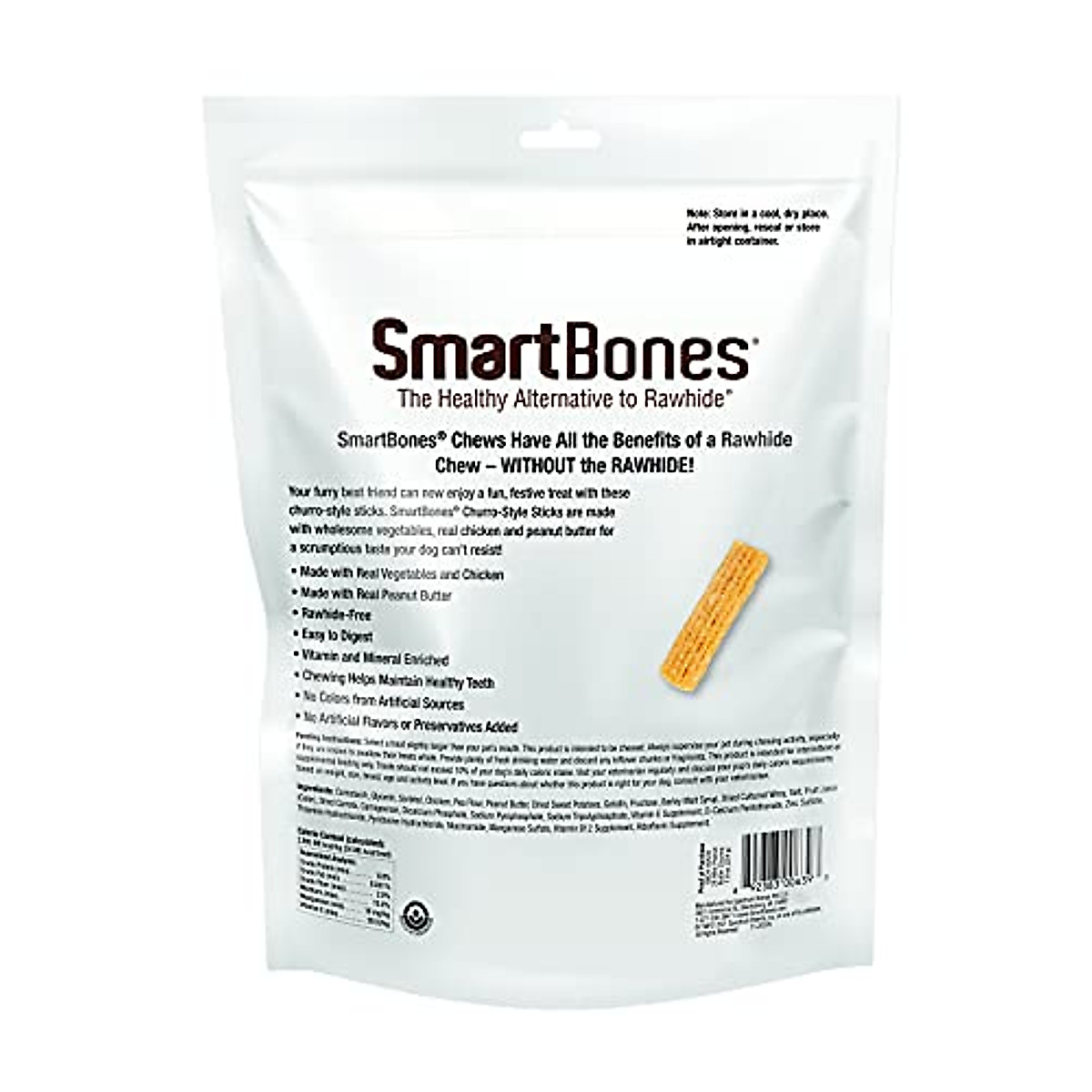 SmartBones Churro-Style Mini Sticks 28 Count, Made with Real Peanut Butter, Rawhide-Free Chews for Dogs